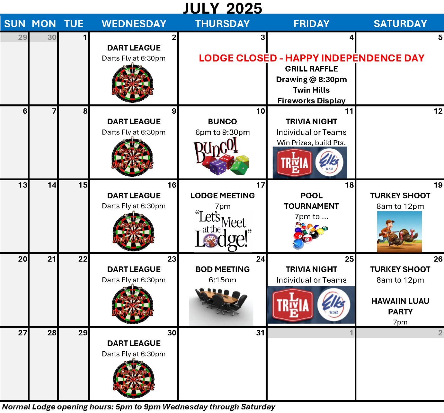 Calendar – Crestview Elks Lodge 2624